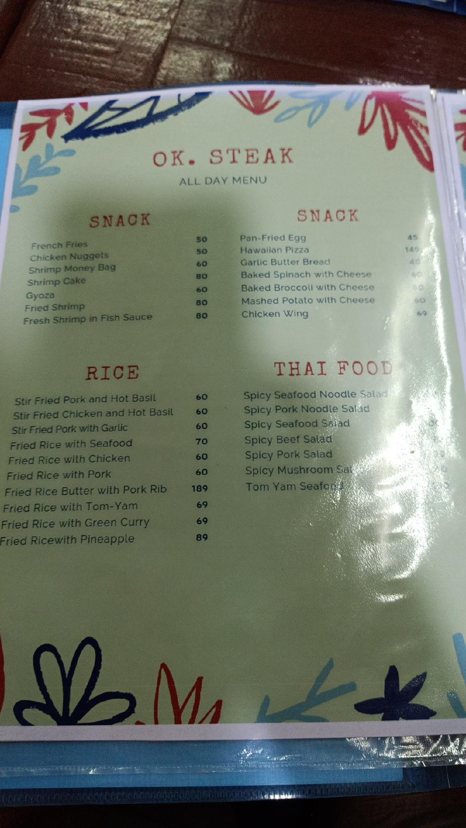Menu at Ok. Steak โอเคสเต็ก restaurant, Sattahip