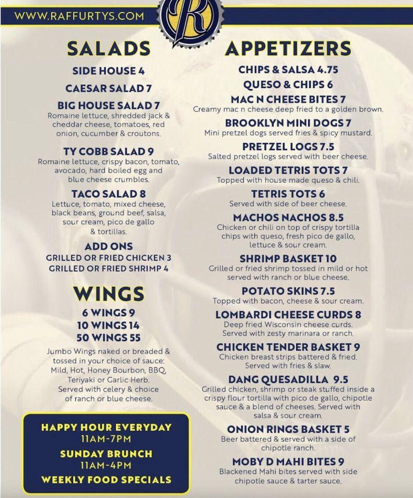 Menu at Raffurty's Bar and Grill, Sarasota