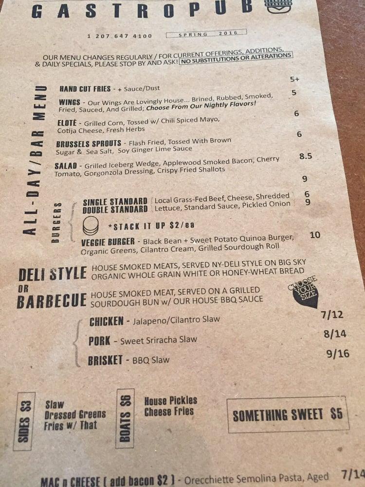 Menu at STANDARD GASTROPUB, Bridgton, 233 Main St