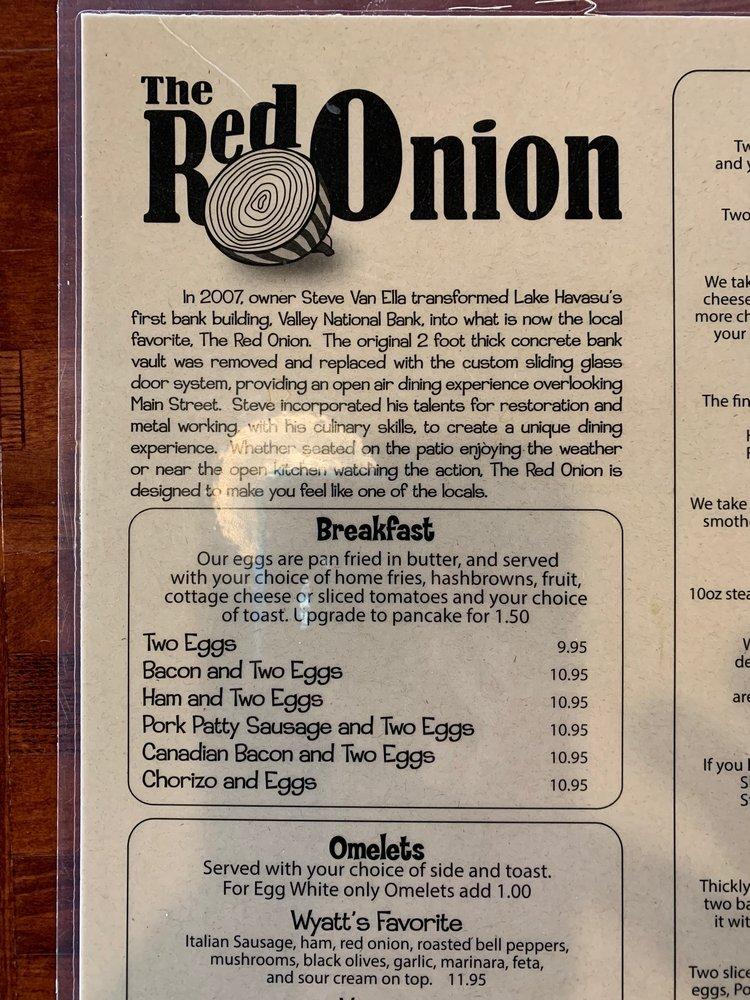 Menu at The Red Onion restaurant, Lake Havasu City