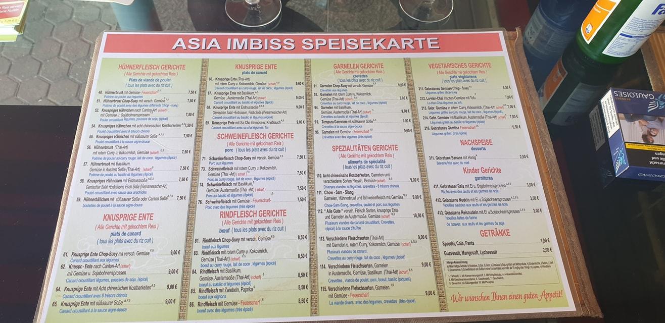 Menu at Asia Imbiss restaurant, Überherrn