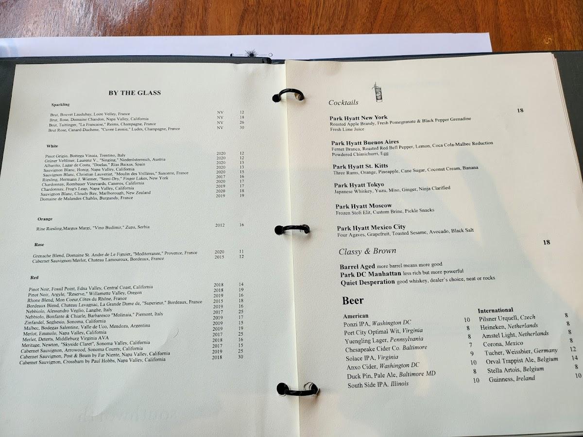 Menu at Blue Duck Tavern pub & bar, Washington