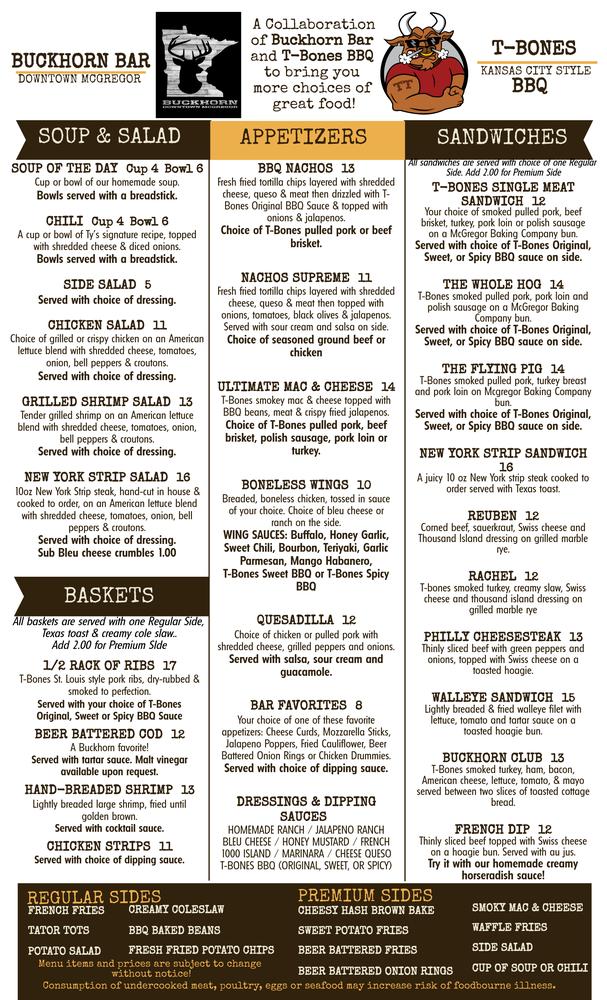 Menu at Buckhorn Bar & Grill, McGregor