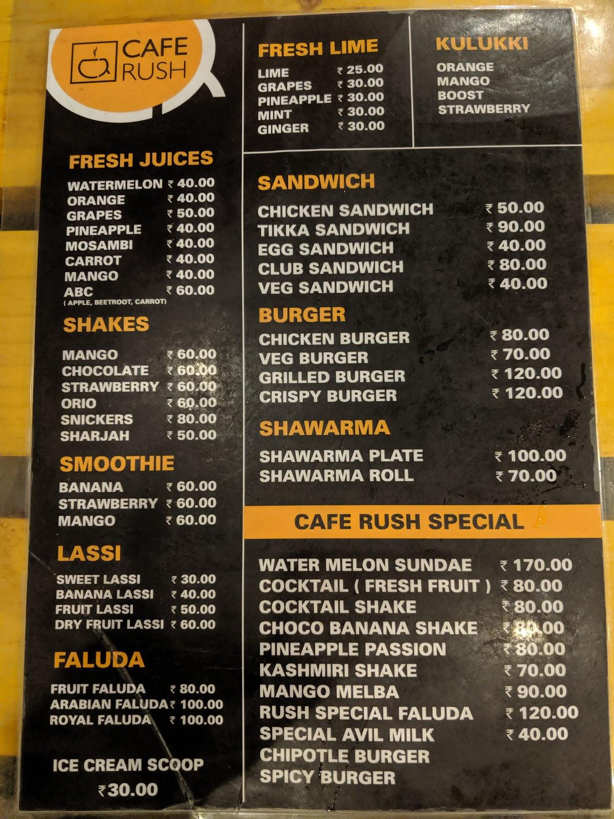 Menu At CAFE RUSH Pollachi Pollachi 120