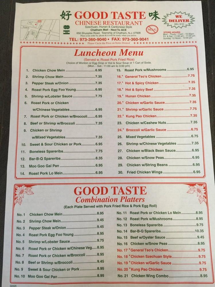 Menu at Good Taste restaurant, Chatham Township