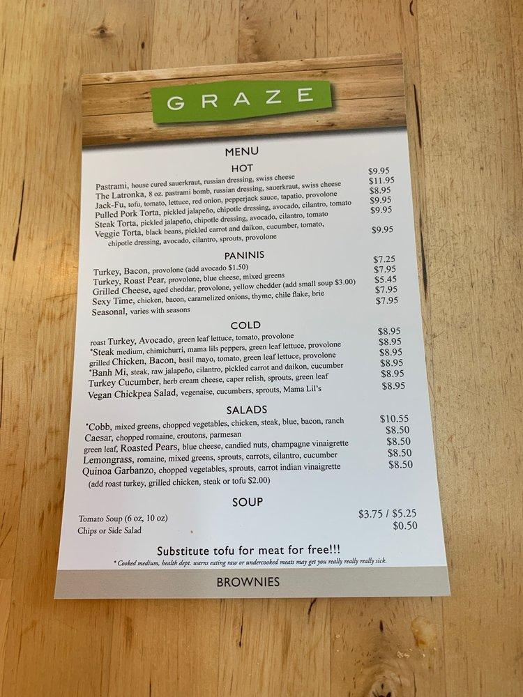 Menu at Graze Richland restaurant, Richland