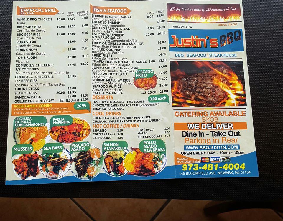 Menu at Justins bbq, Newark