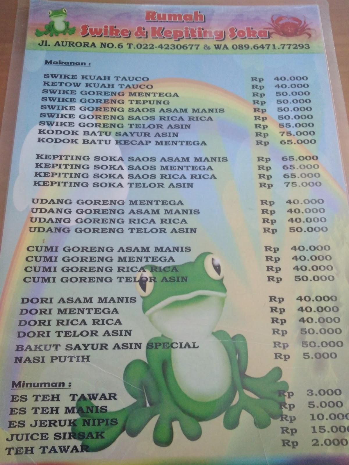 Menu at Kodok Goreng Gardujati Rumah Makan restaurant, Bandung