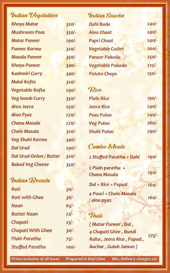 Menu at Natraj Restaurant, Jaipur, Mirza Ismail Rd