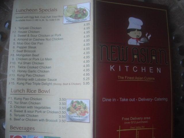 Menu at New Asian Kitchen restaurant, Phoenix