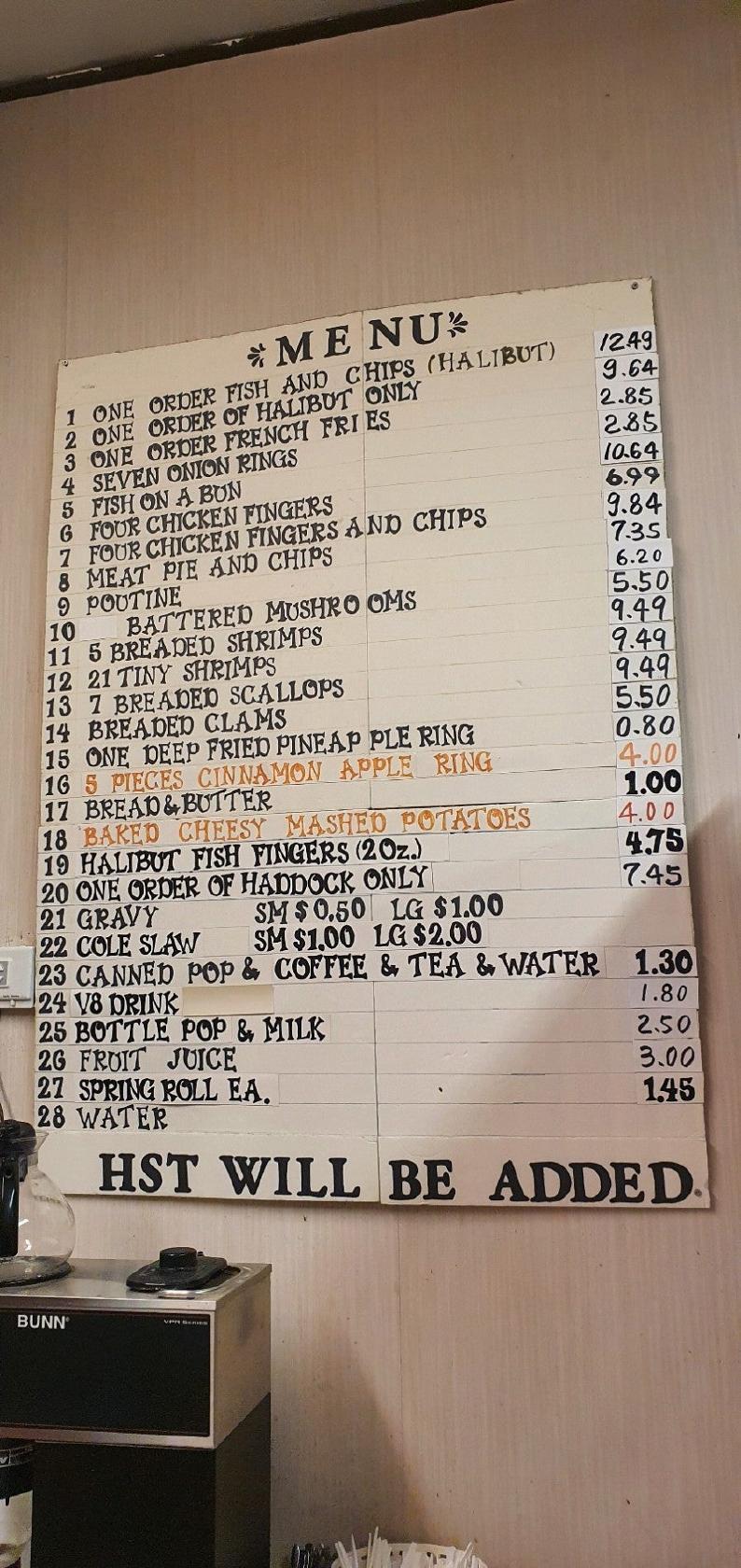 Menu at Newmarket Plaza Fish & Chips restaurant, Newmarket