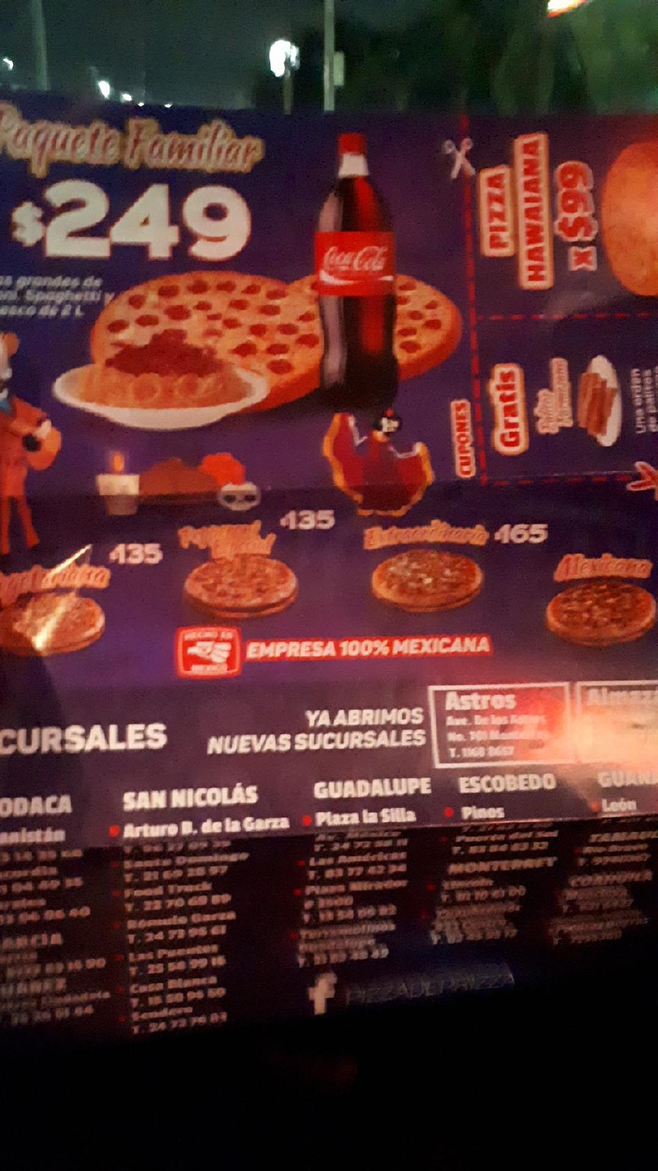 Menu at Pizza Deprizza Romulo Garza restaurant, San Nicolás de los Garza