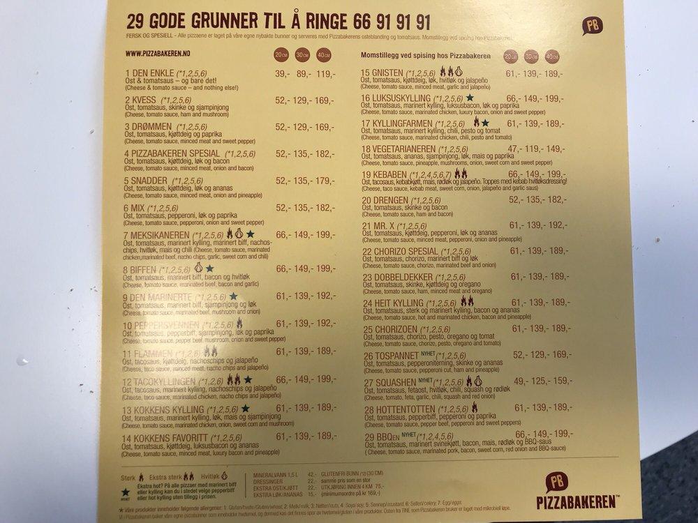 Menu at Pizzabakeren Nesodden pizzeria, Nesoddtangen