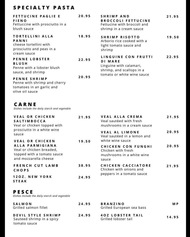 Menu at Saltimbocca Ristorante restaurant, Tecumseh
