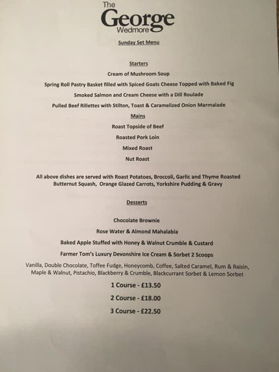 Menu at The George pub & bar, Wedmore