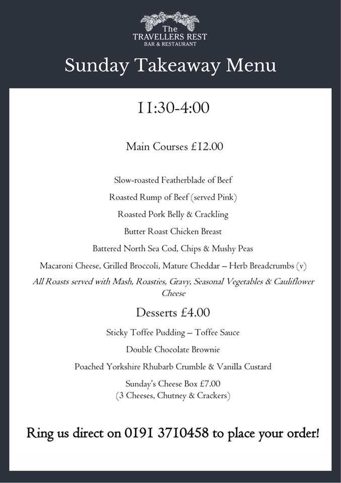 Menu at The Travellers Rest pub & bar, Witton Gilbert, Front St