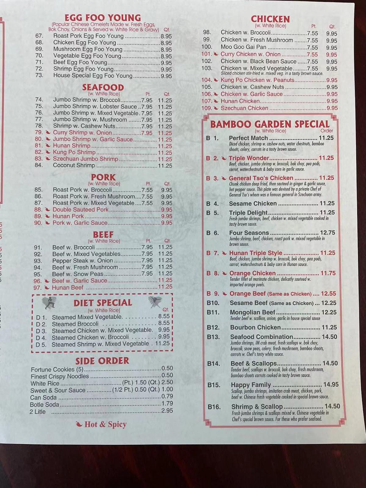 Menu at Bamboo garden Chinese restaurant, Morristown, 463 S Davy ...