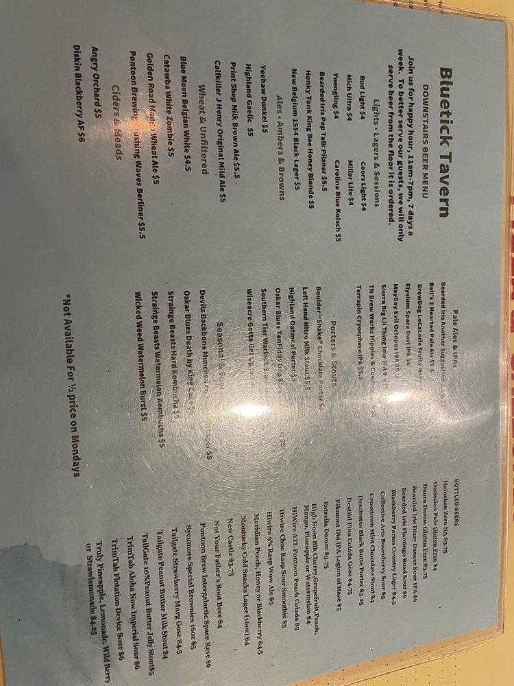 Menu at Bluetick Tavern pub & bar, Maryville