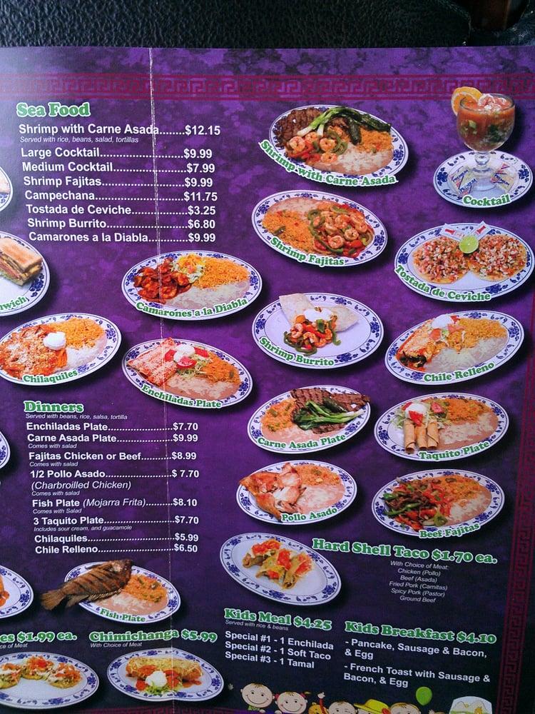 Menu at Don Chico's restaurant, Oregon City