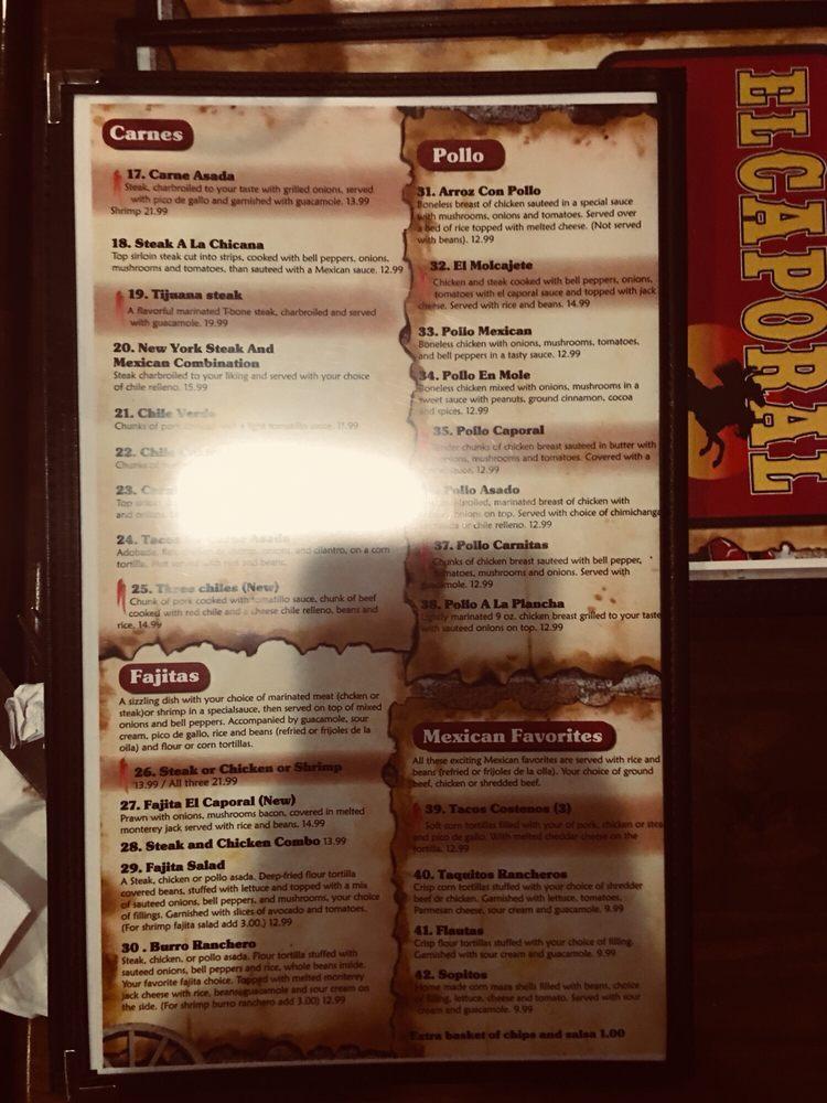 Menu at El Caporal restaurant, Burley