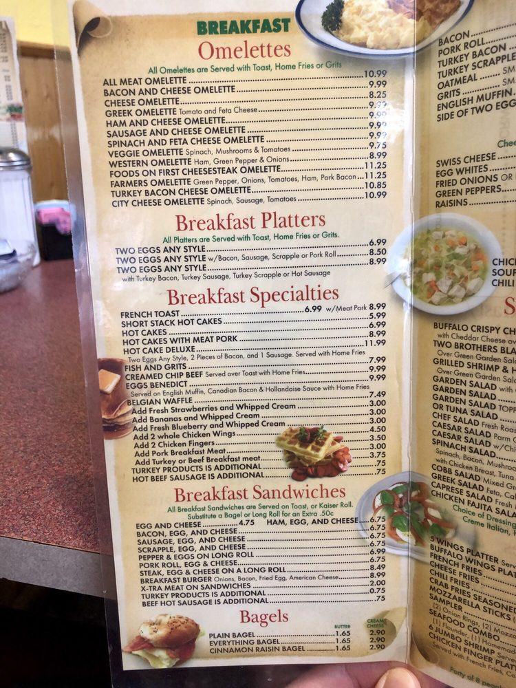 Menu at Foods On First Diner restaurant, Philadelphia, Arch St
