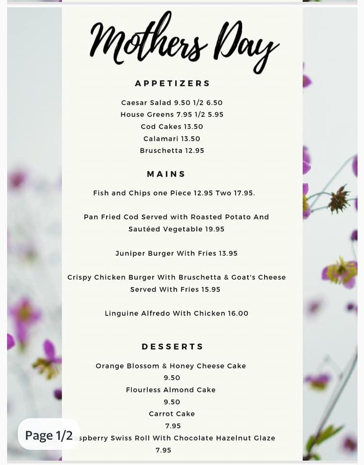 Menu at Juniper Kitchen & Bistro restaurant, Grand Falls-Windsor