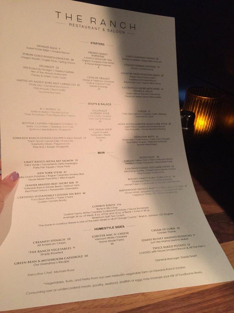 Menu at THE RANCH Restaurant, Anaheim, E Ball Rd #101A