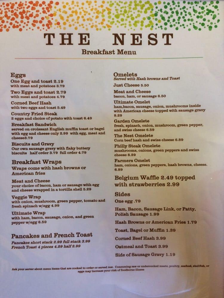 Menu at The Nest restaurant, Farwell