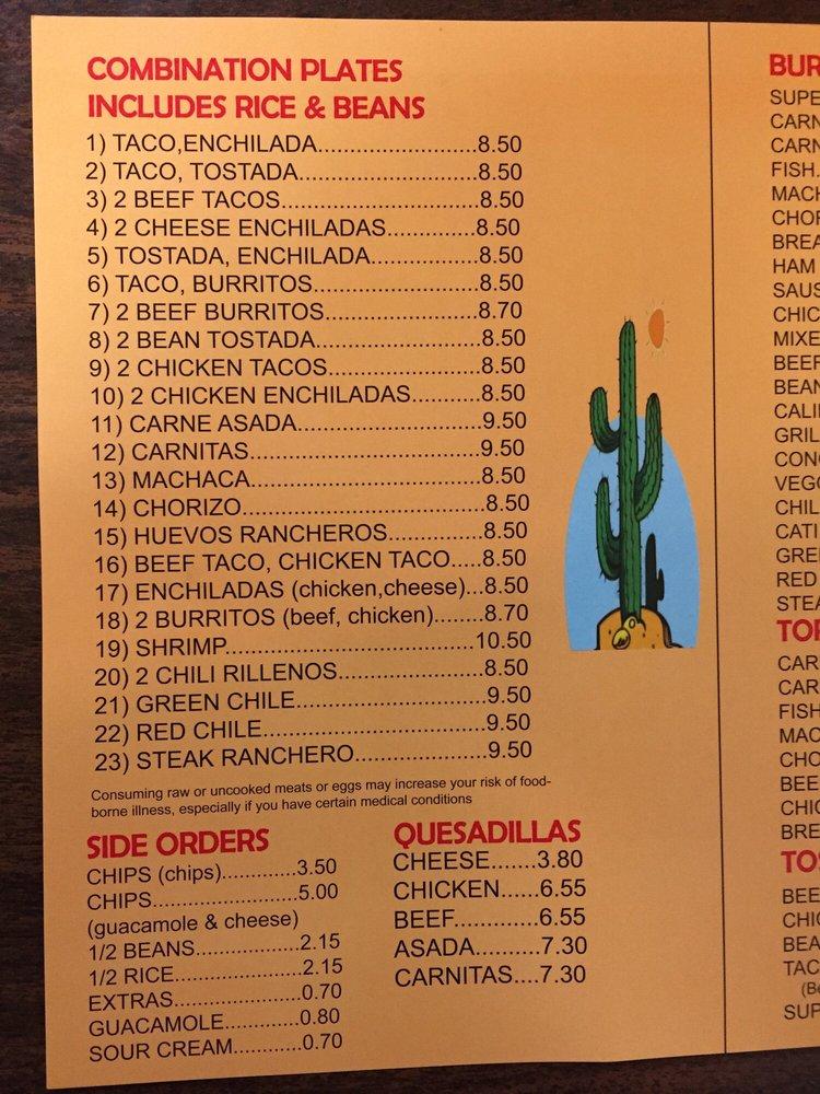 Menu at Adolfo's Taco Shop restaurant, Benson