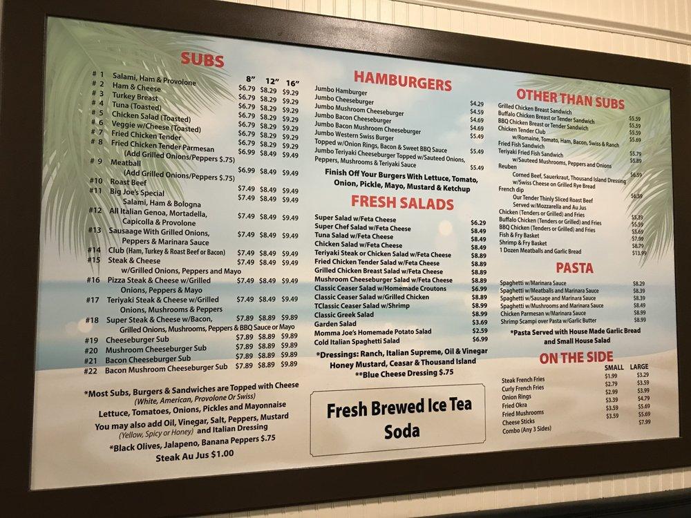 Menu at Big Joe's Subs restaurant, New Smyrna Beach