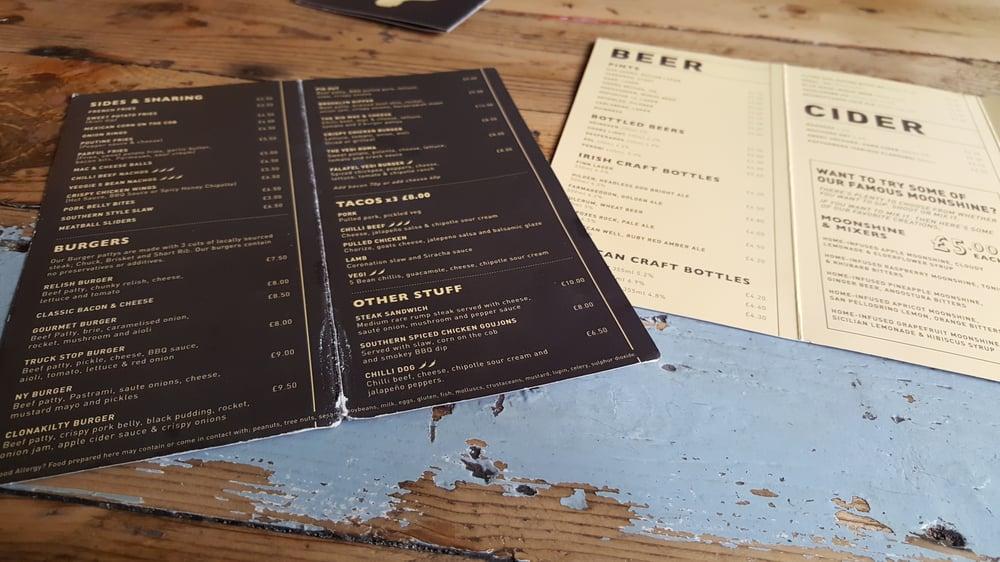 Menu at Bootleggers pub & bar, Belfast