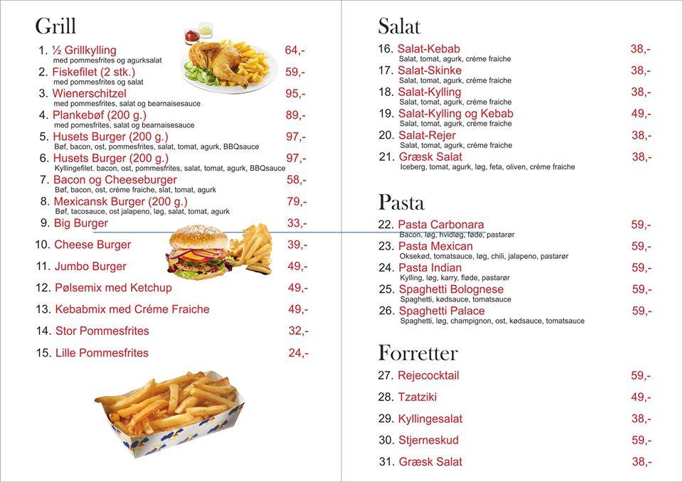 Menu at Burger Palace restaurant, Munkebo