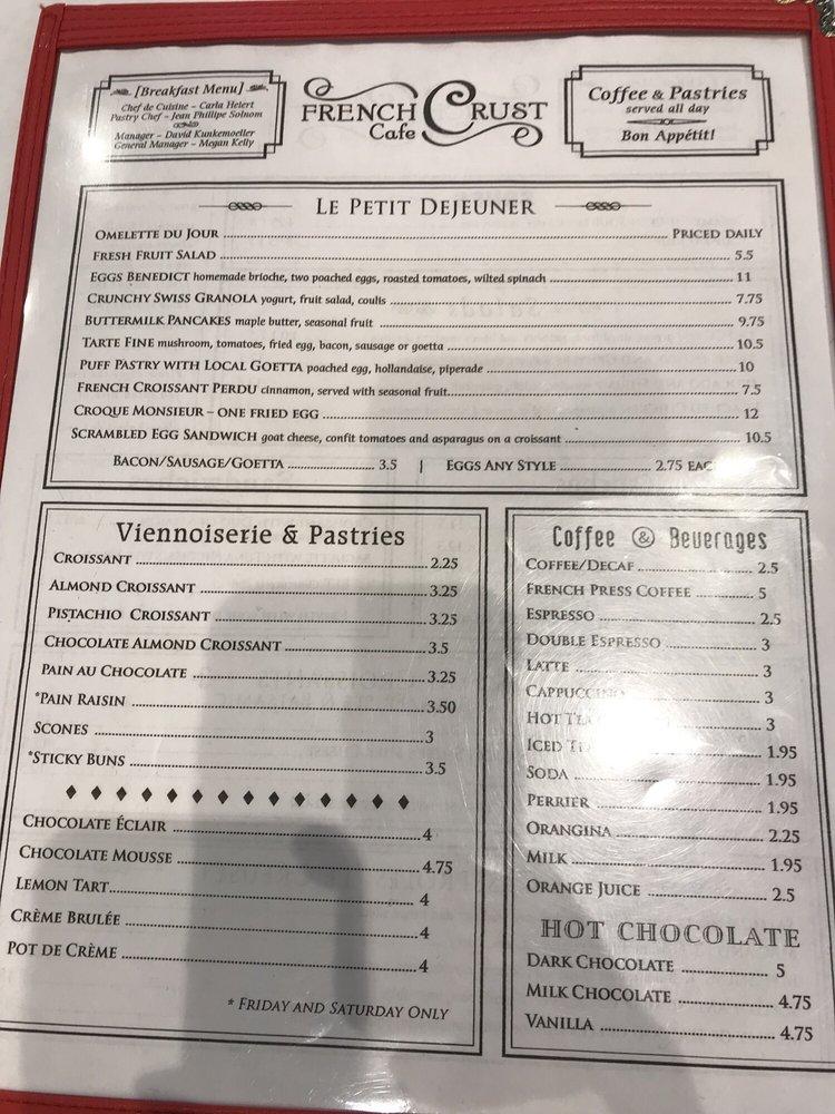 Menu at French Crust Café and Bistro cafe, Cincinnati, Elm St