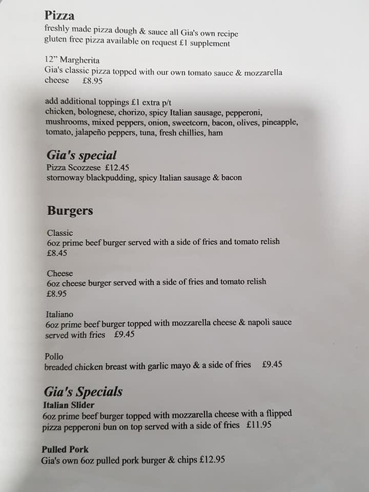 Menu at Cafe Gia, Glasgow, Shettleston Rd