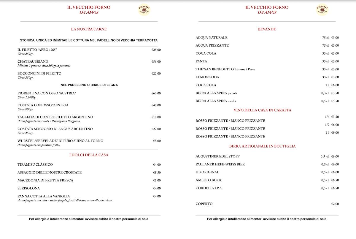 Menu at Il Vecchio Forno da Amos pub & bar, Salsomaggiore Terme