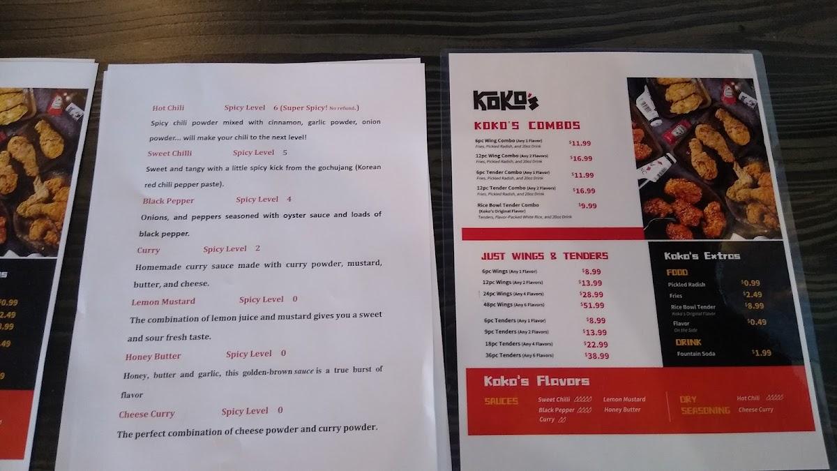 Menu at Koko's Korean Fried Chikin restaurant, Omaha