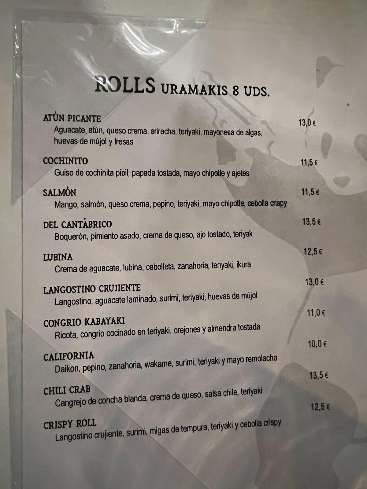 Carta del restaurante Malquerida Tasca Nipona, Torrelavega
