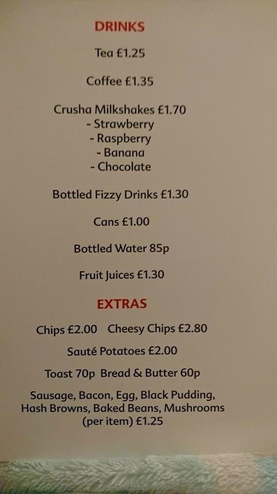 Menu at Millfield Cafe, Chard, 12 Millfield