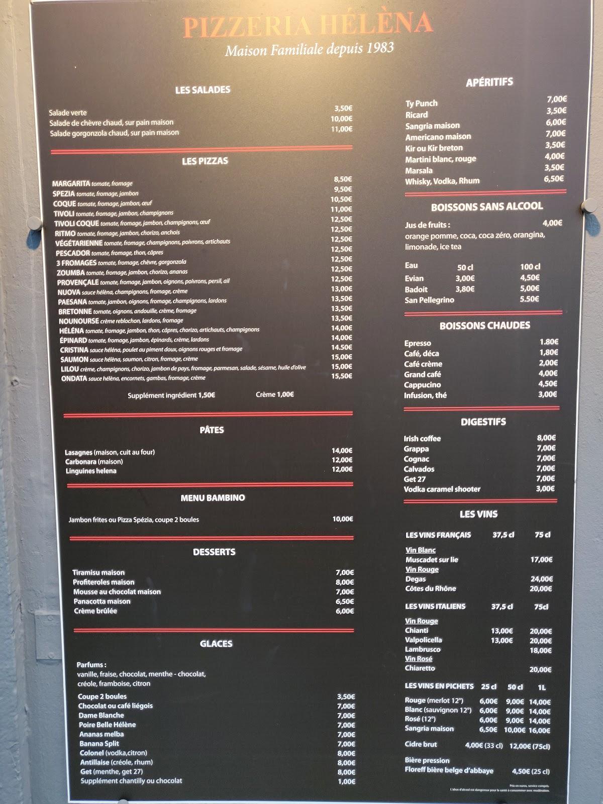 Menu at PIZZERIA HELENA, Carnac
