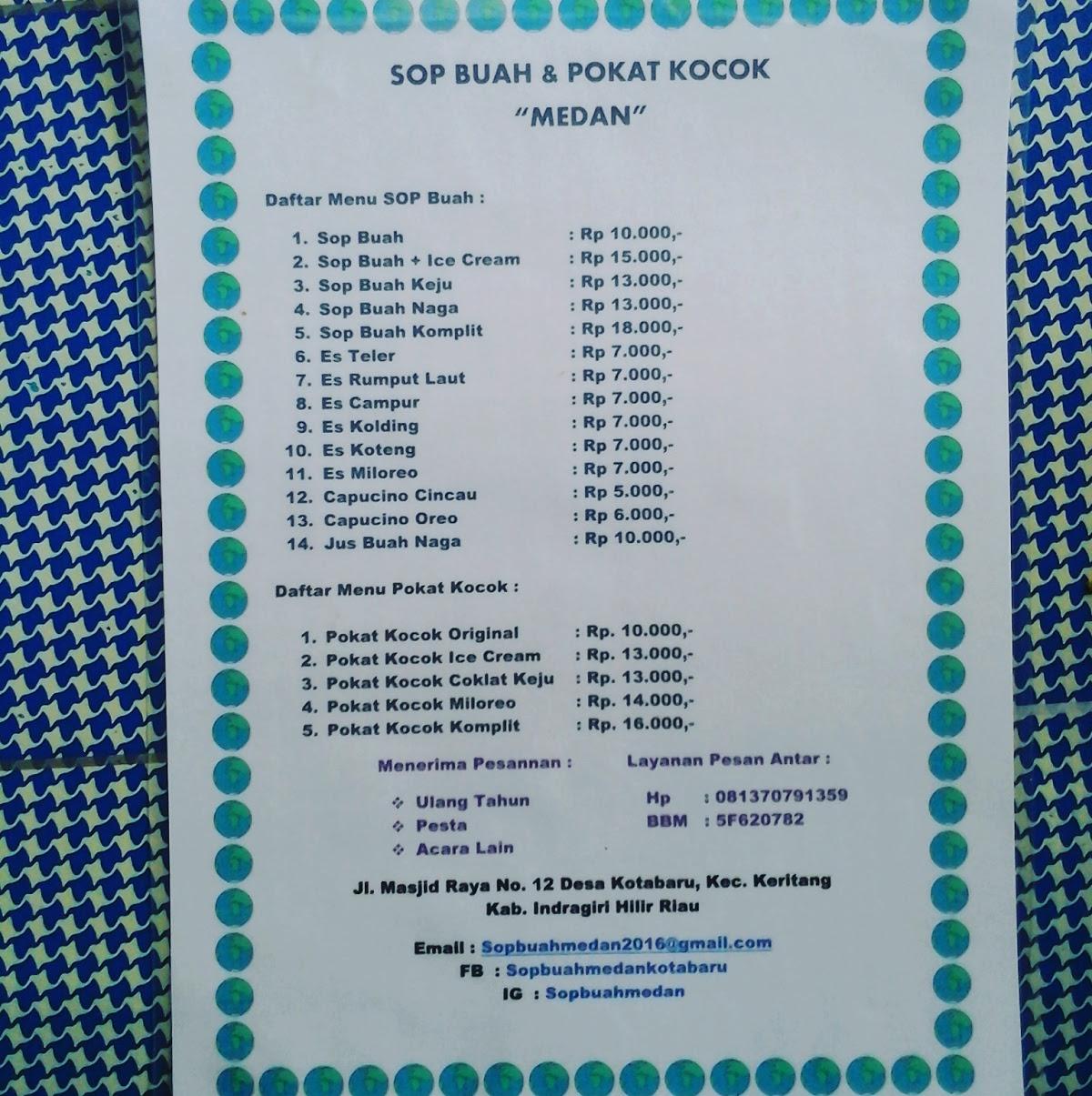 Menu at Pondok Kawan Resto restaurant, Kotabaru Seberida