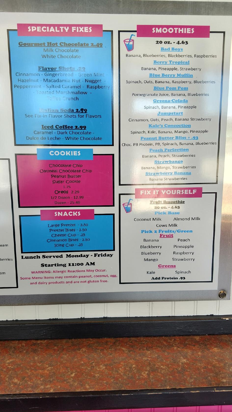 Menu at SodaFix pub & bar, Beaver