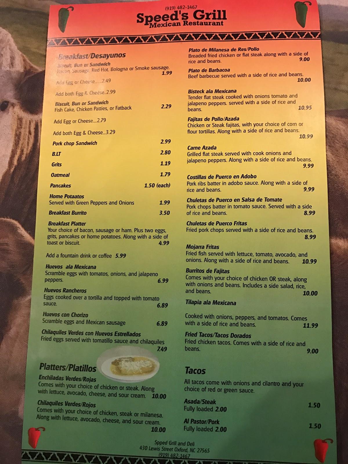 Menu at Speed Grill & Deli restaurant, Oxford