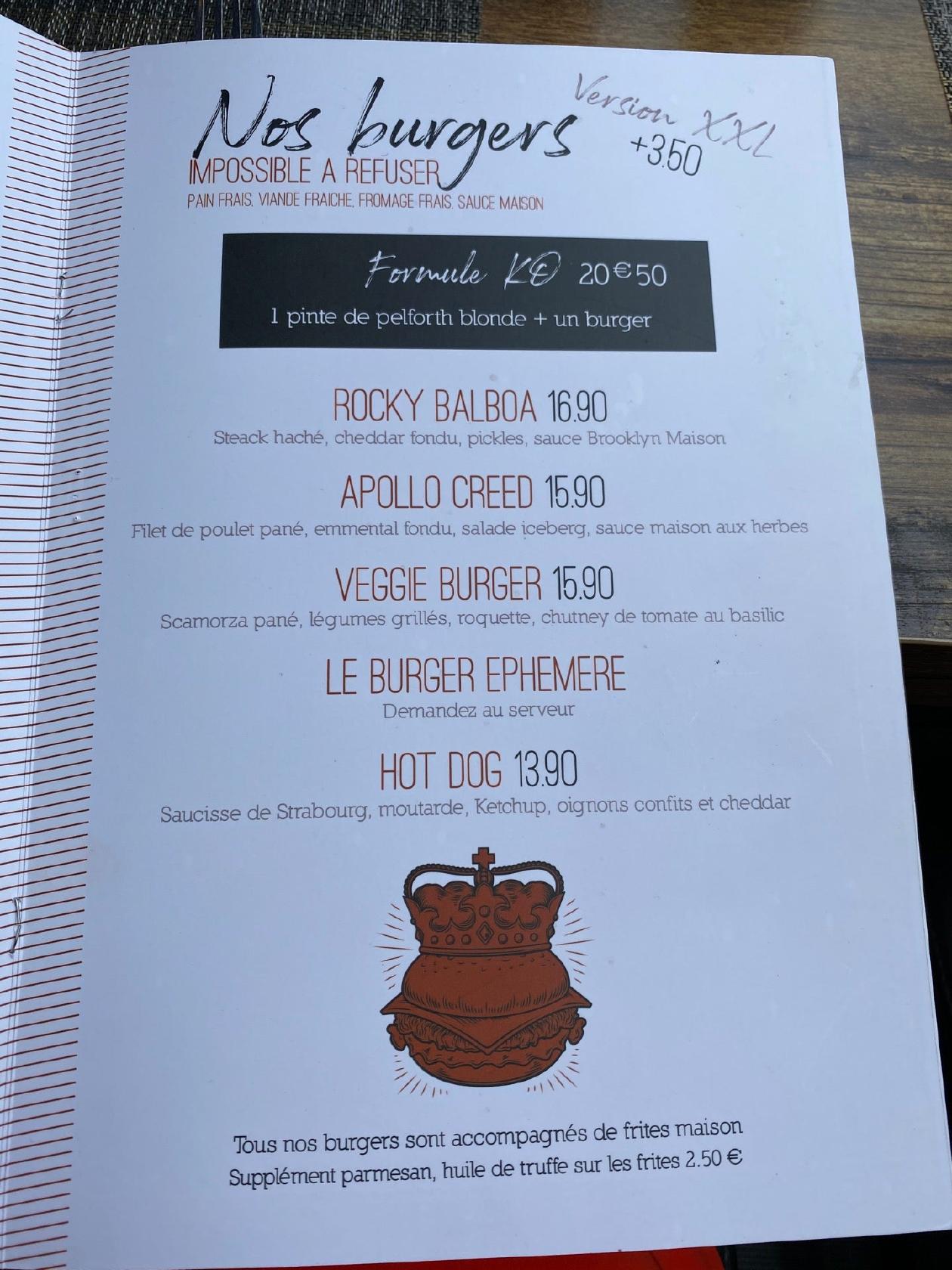 Menu at The Godfather Restaurant, Paris