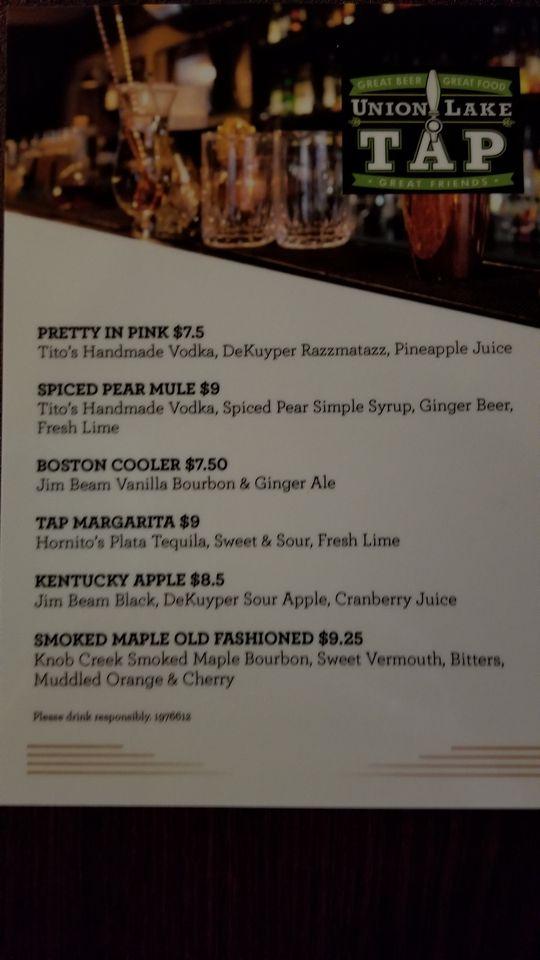 Menu at Union Lake Tap Bar and Grill, Waterford Township