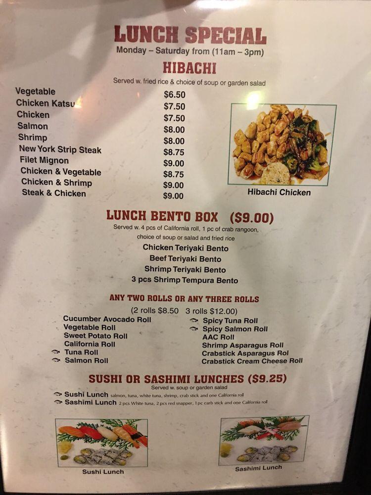 Menu at Yamato Steakhouse of Japan, Defiance