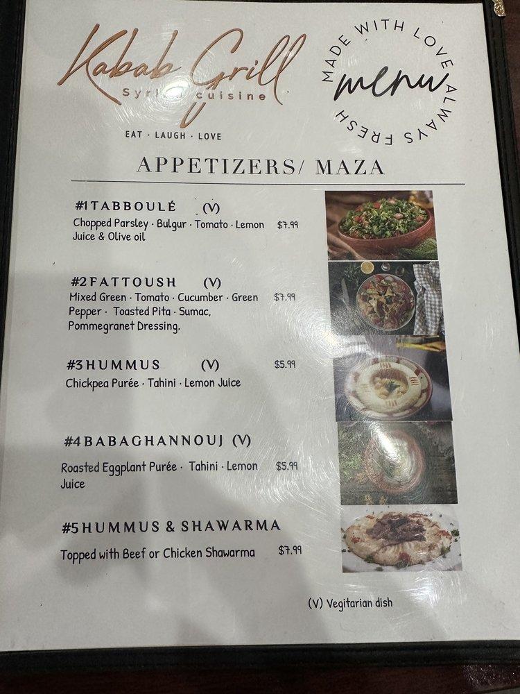 Menu at Kabab Grill restaurant, Indianapolis