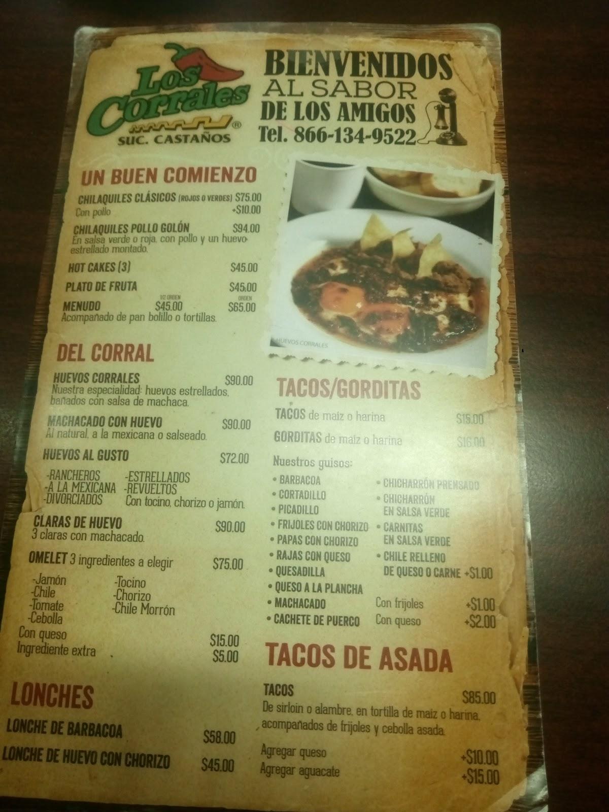 Carta del restaurante Los Corrales Sucursal Castaños, Castaños