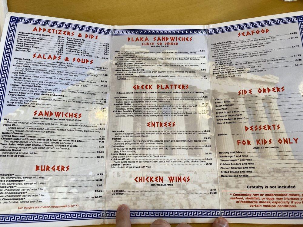 Menu at Plaka Restaurant, Fort Myers Beach, Estero Blvd