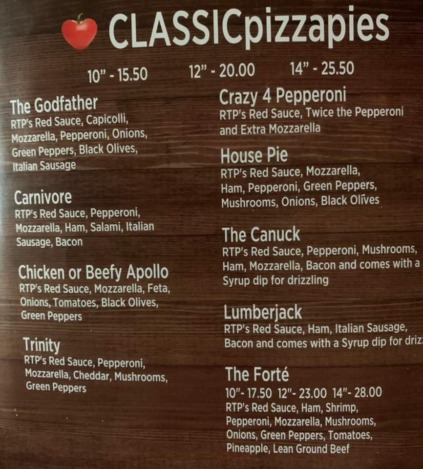 Menu at Red Tomato Pies Ltd pizzeria, Williams Lake