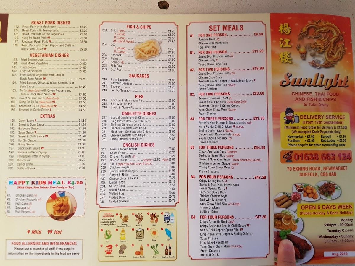 Menu at Sunlight Chinese Thai & Fish & Chips, Newmarket